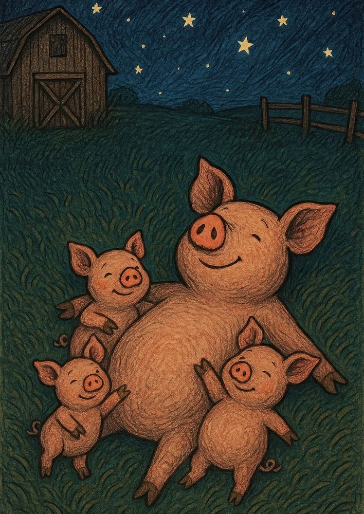 Happy pigs under starry sky | Free Photo Illustration - rawpixel