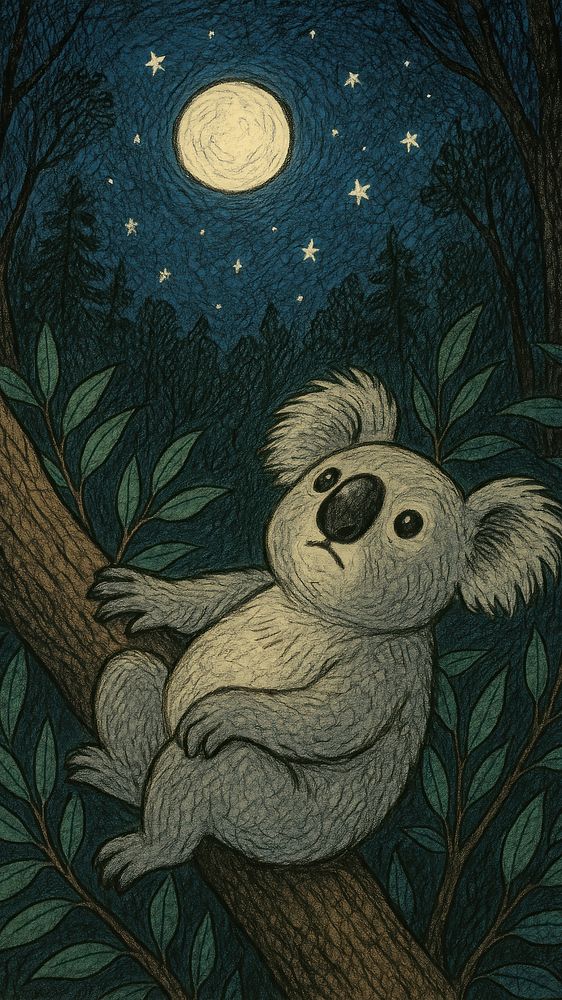 Koala stargazing serene night | Free Photo Illustration - rawpixel