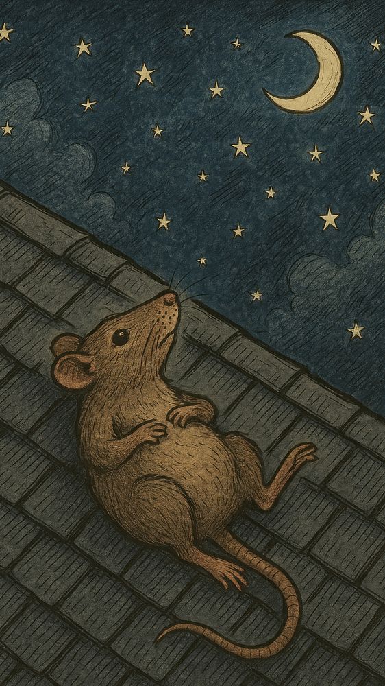 Mouse stargazing on rooftop night | Free Photo Illustration - rawpixel