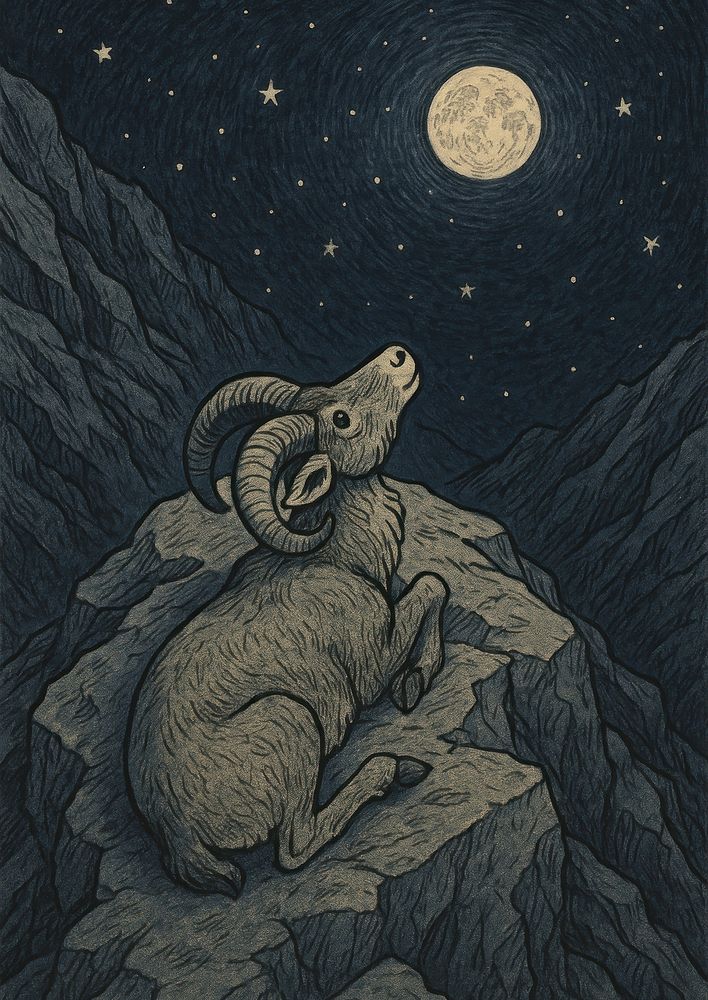 Majestic ram under starry sky. | Free Photo Illustration - rawpixel