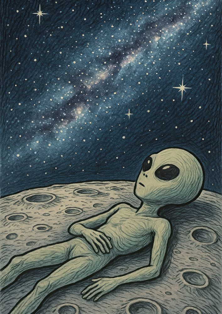 Alien stargazing on moon | Free Photo Illustration - rawpixel