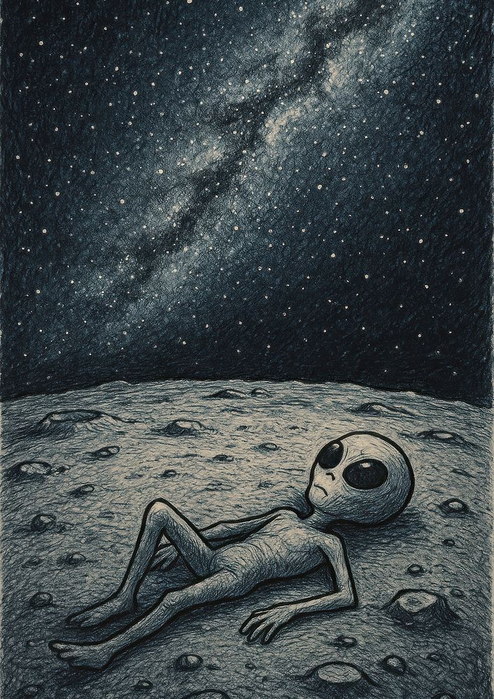 Alien stargazing on lunar surface. | Free Photo Illustration - rawpixel