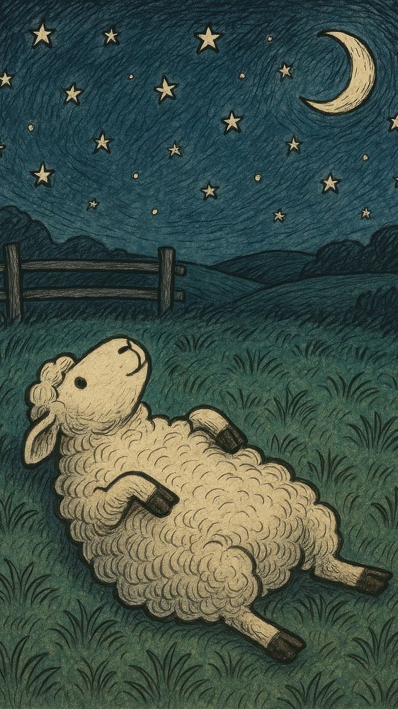 Dreamy sheep stargazing night | Free Photo Illustration - rawpixel