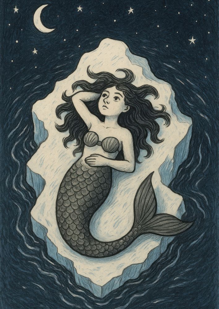 Mermaid resting on iceberg. | Free Photo Illustration - rawpixel