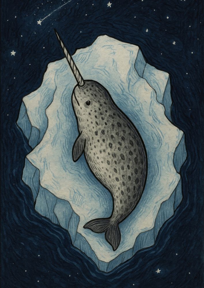 Narwhal on icy iceberg | Free Photo Illustration - rawpixel