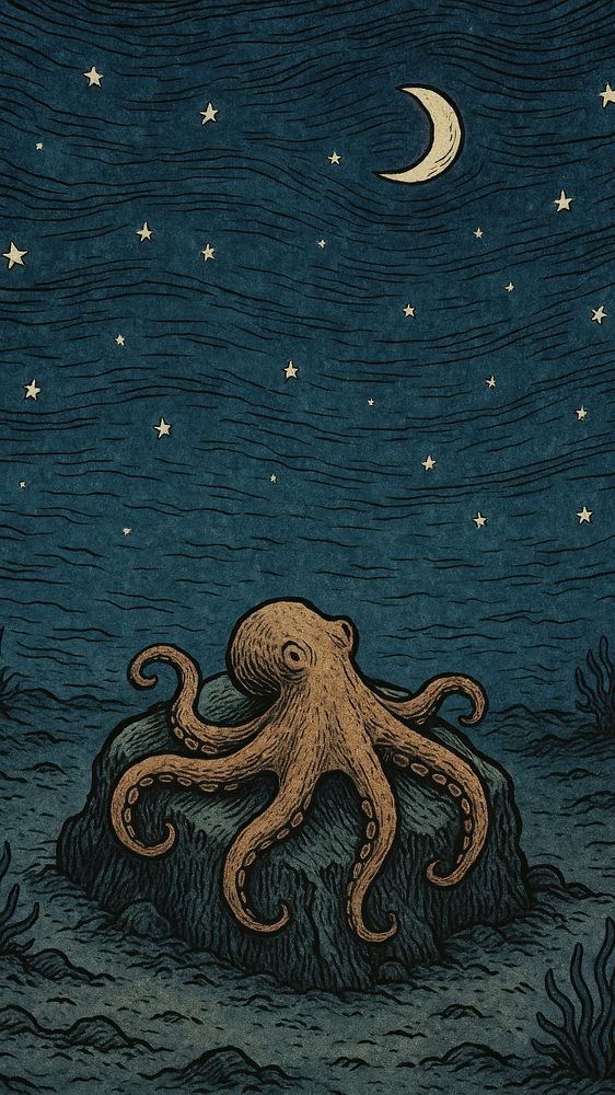 Octopus under starry night | Premium Photo Illustration - rawpixel