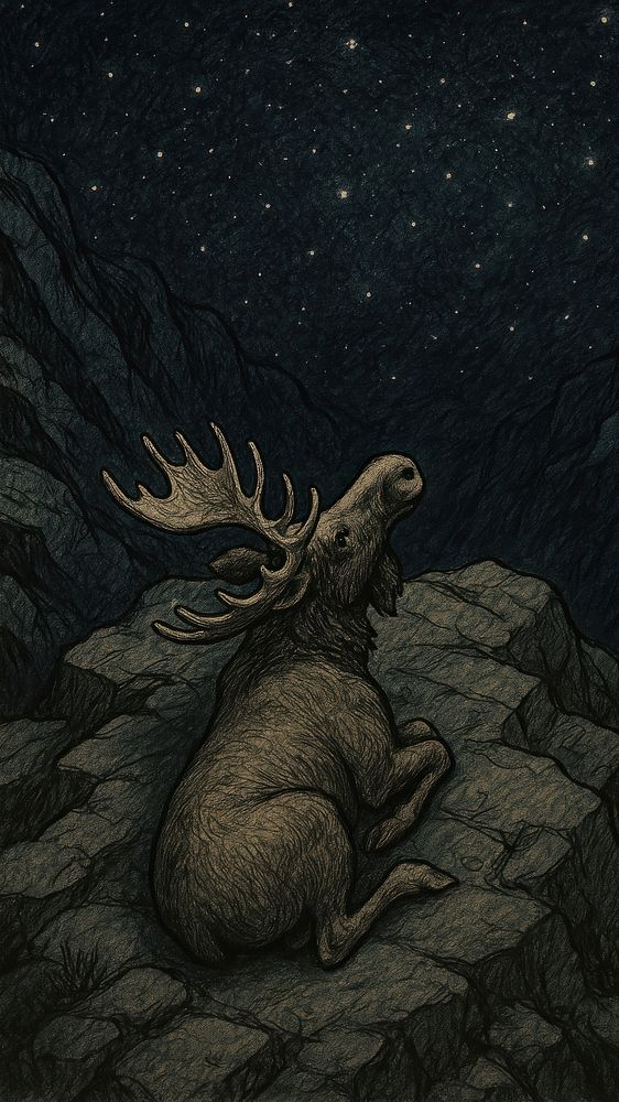 Moose stargazing on rocks. | Free Photo Illustration - rawpixel