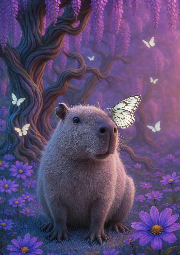 Capybara enchanted butterfly forest | Free Photo Illustration - rawpixel