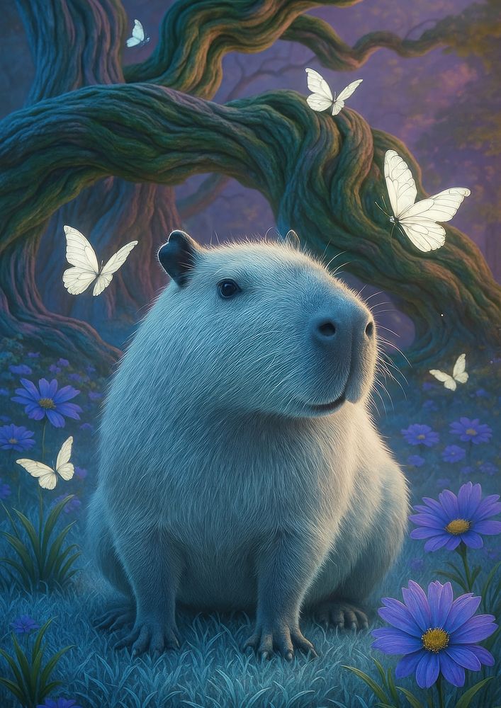Capybara enchanted forest butterflies | Free Photo Illustration - rawpixel