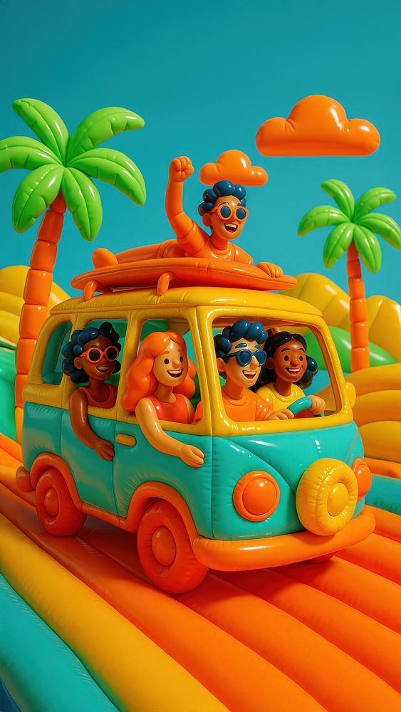 Colorful inflatable van adventure | Free Photo Illustration - rawpixel
