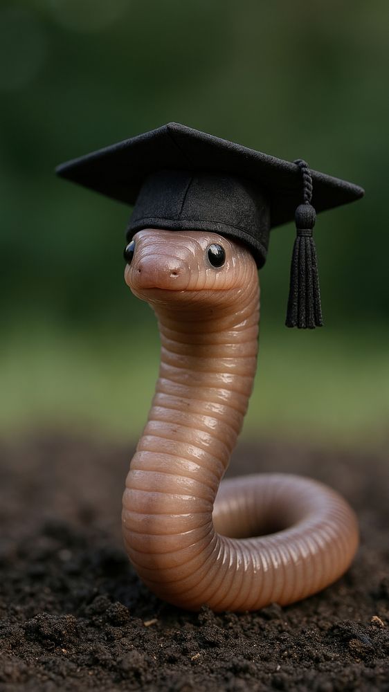 Educated worm wearing graduation cap. | Free Photo Illustration - rawpixel