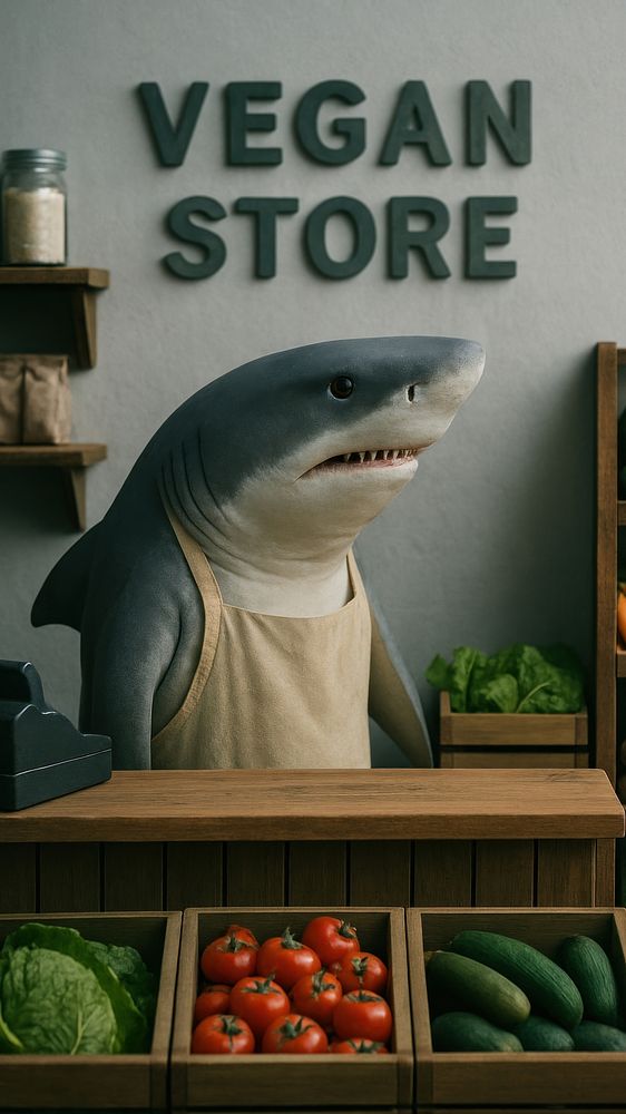 Shark vegan store illustration. | Free Photo Illustration - rawpixel