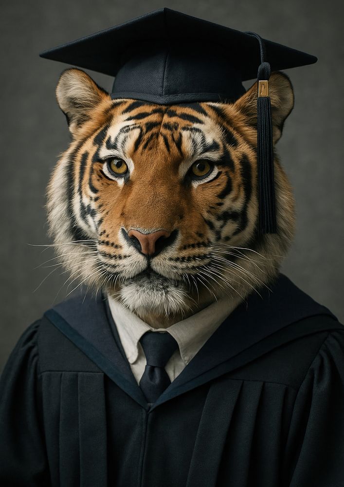 Tiger graduate in academic attire | Free Photo Illustration - rawpixel