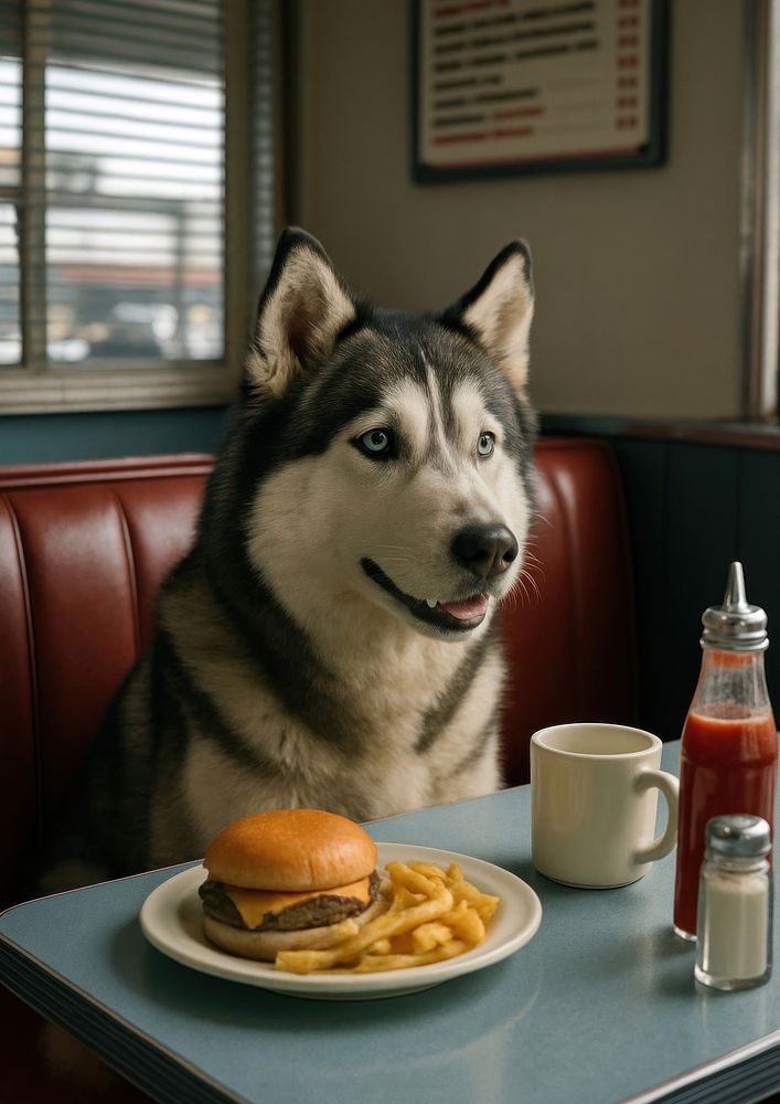 Husky dining in retro diner | Free Photo - rawpixel