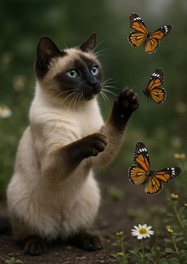 Siamese cat playing with butterflies | Free Photo - rawpixel
