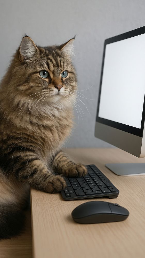 Cat using computer at desk | Free Photo - rawpixel