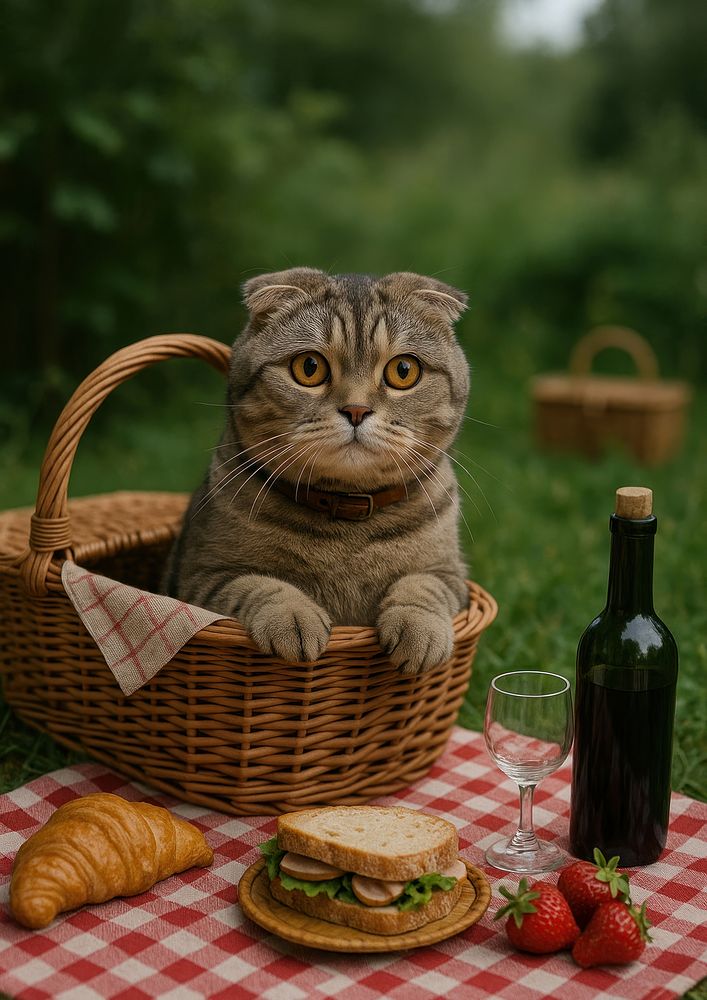 Cat picnic basket outdoors nature | Free Photo - rawpixel