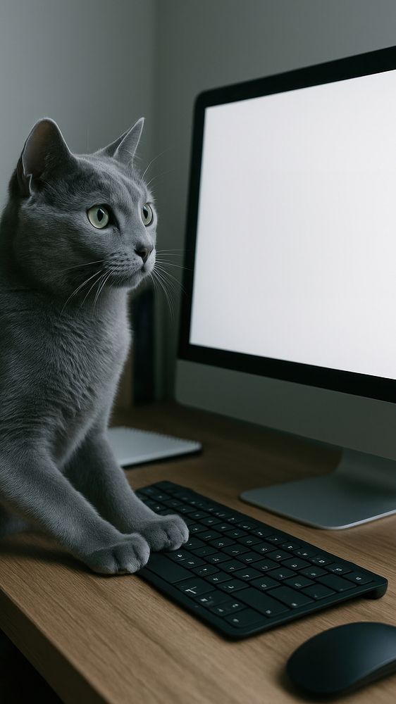 Curious cat at computer desk | Free Photo - rawpixel