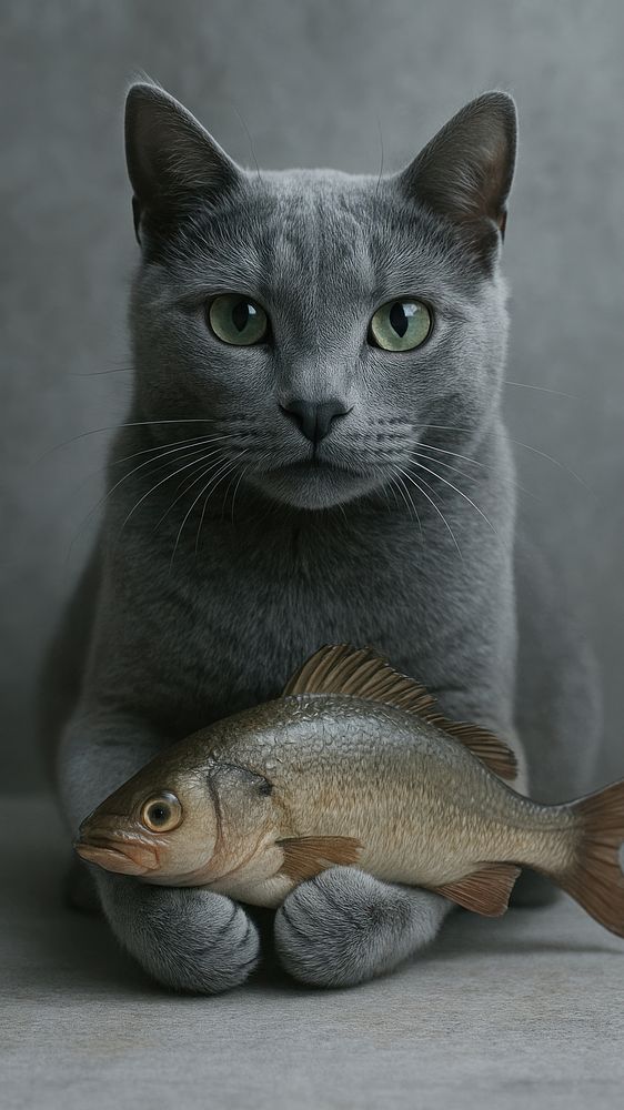 Cat holding fish portrait | Free Photo - rawpixel