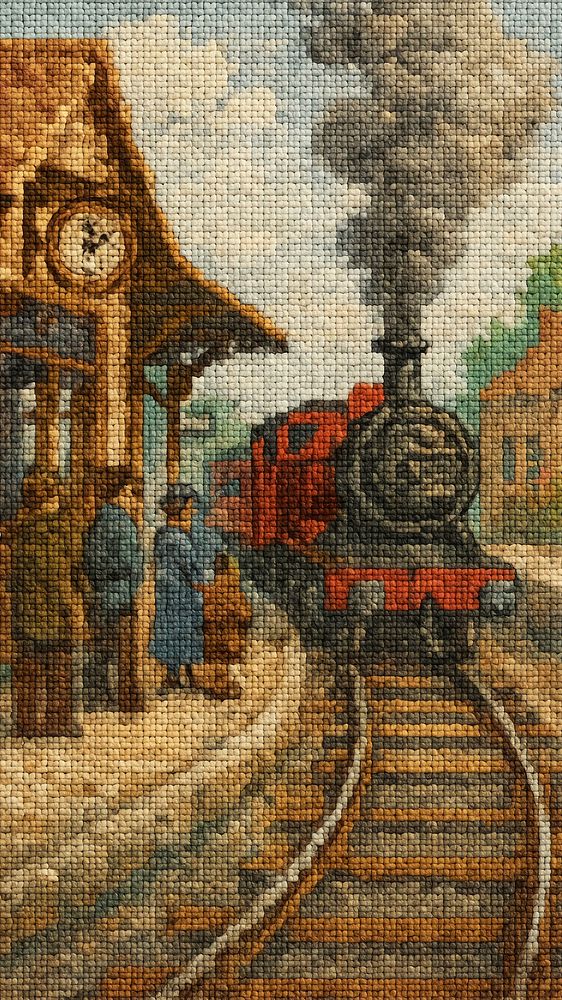 Vintage train station tapestry illustration | Free Photo Illustration ...