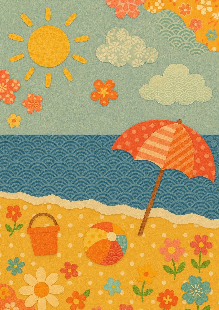 Colorful beach scene illustration | Free Photo Illustration - rawpixel