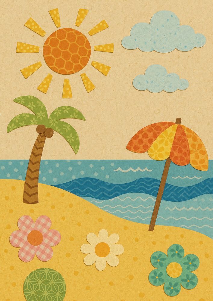 Colorful beach paper collage | Free Photo Illustration - rawpixel