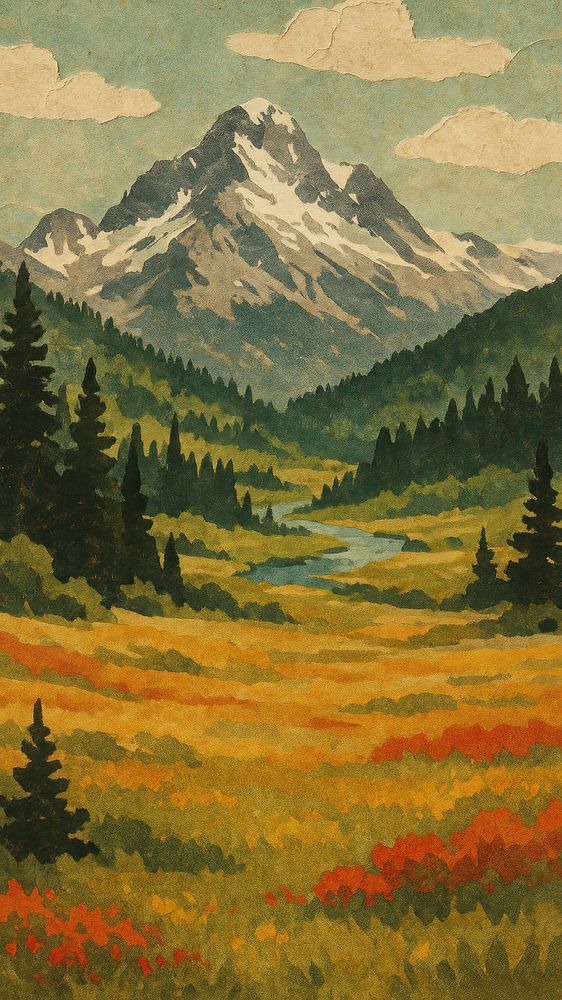 Majestic mountain landscape illustration | Free Photo Illustration ...