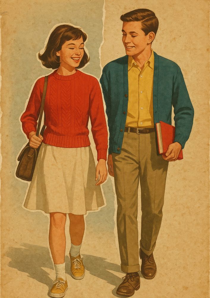Retro students walking together | Free Photo Illustration - rawpixel