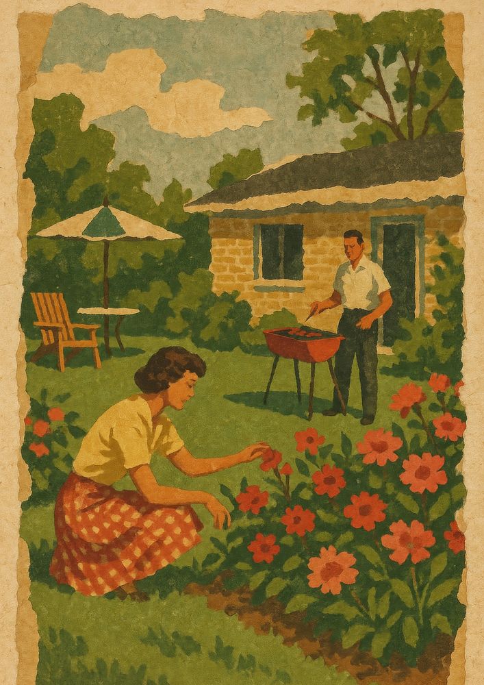 Vintage garden barbecue scene | Free Photo Illustration - rawpixel