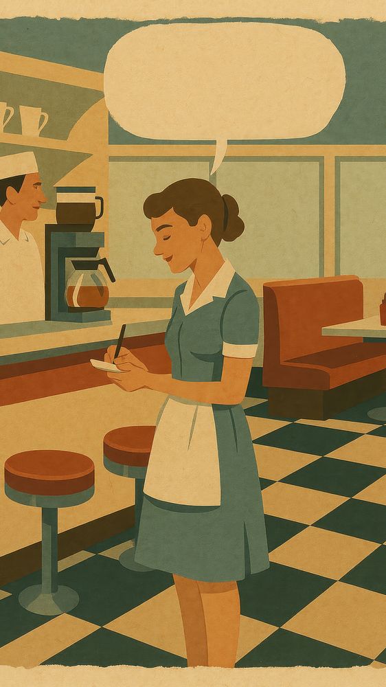 Retro diner waitress illustration | Free Photo Illustration - rawpixel