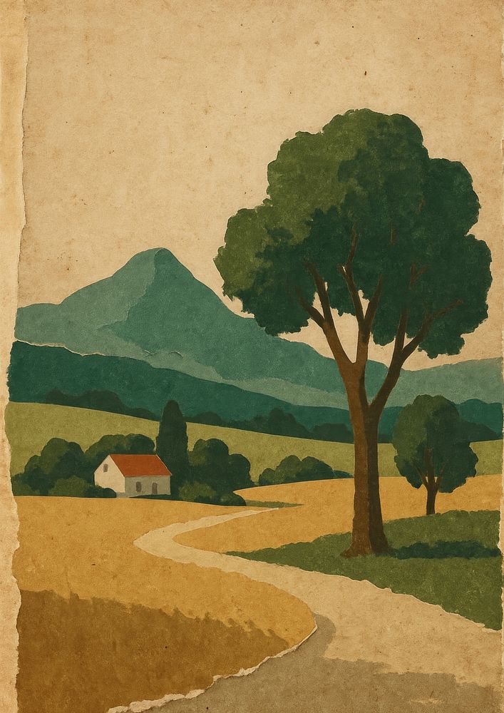 Vintage rural landscape illustration | Free Photo Illustration - rawpixel