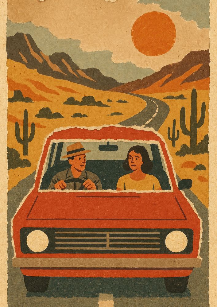 Retro desert road trip adventure | Free Photo Illustration - rawpixel