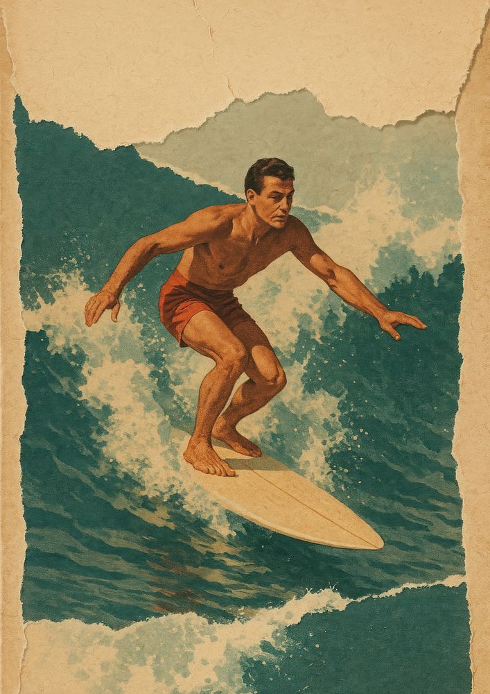 Vintage surfer riding wave | Free Photo Illustration - rawpixel