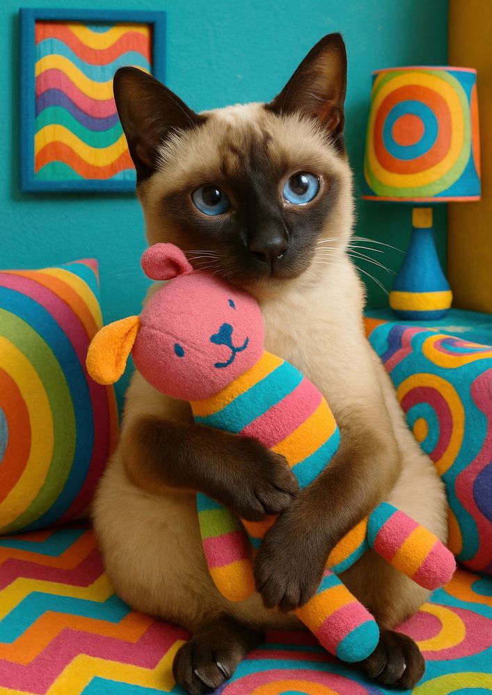 Colorful cat cuddles toy | Free Photo - rawpixel