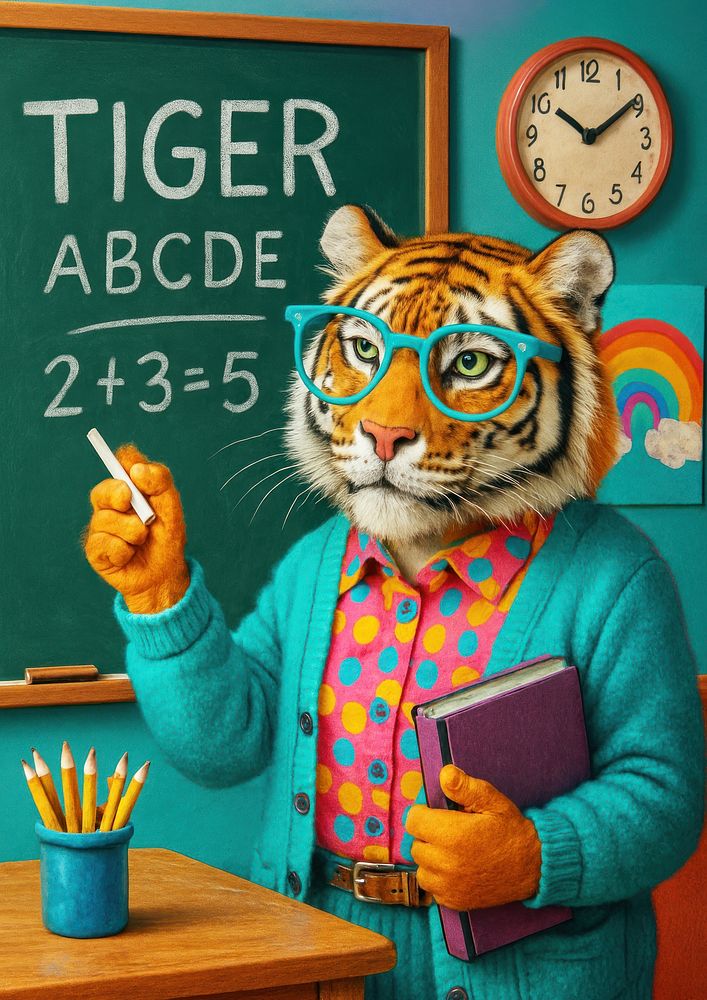 Tiger teacher classroom illustration | Free Photo - rawpixel