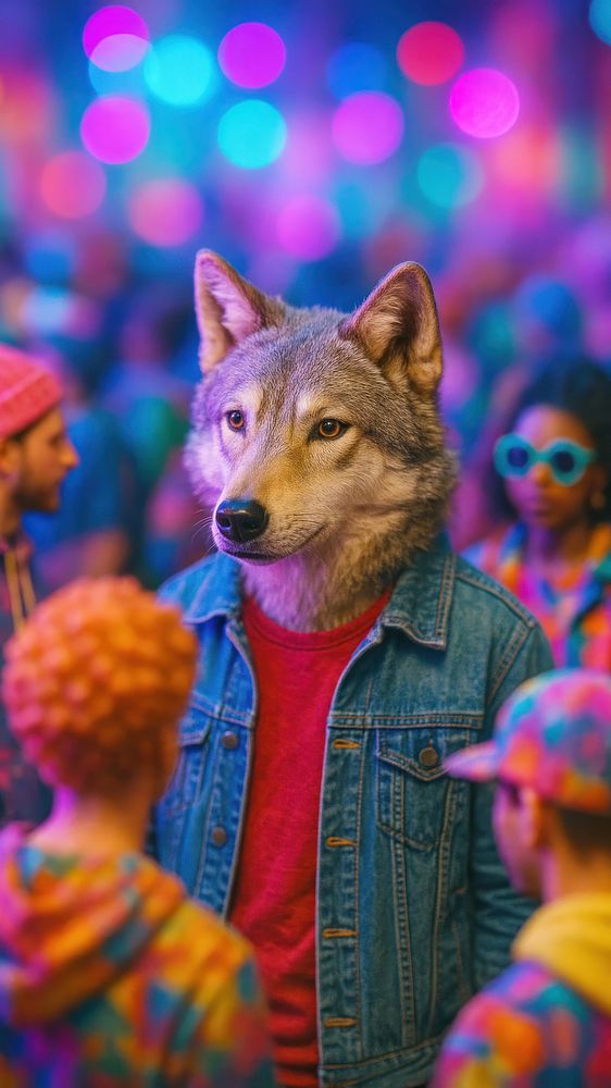 Wolf in vibrant urban crowd | Free Photo - rawpixel