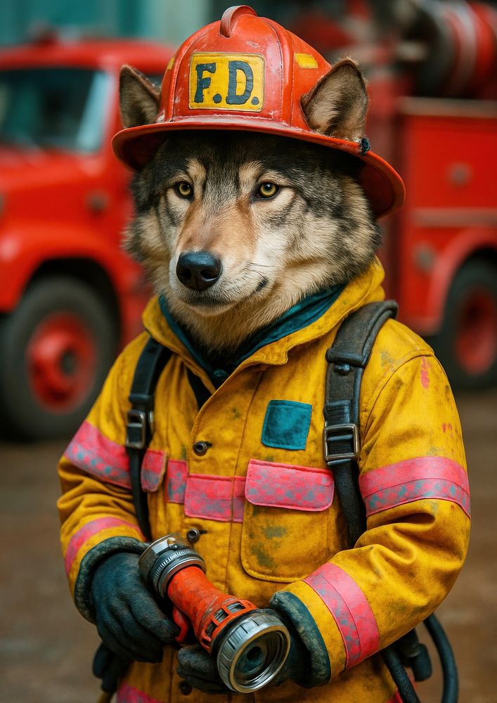 Wolf firefighter in uniform | Free Photo - rawpixel