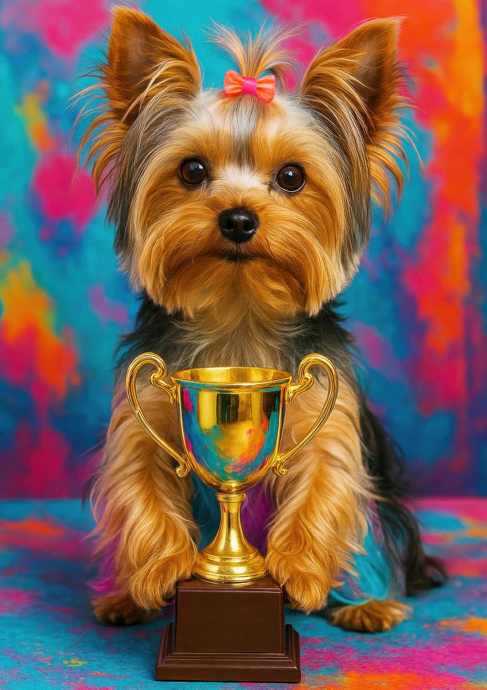 Adorable Yorkie holding trophy | Free Photo - rawpixel