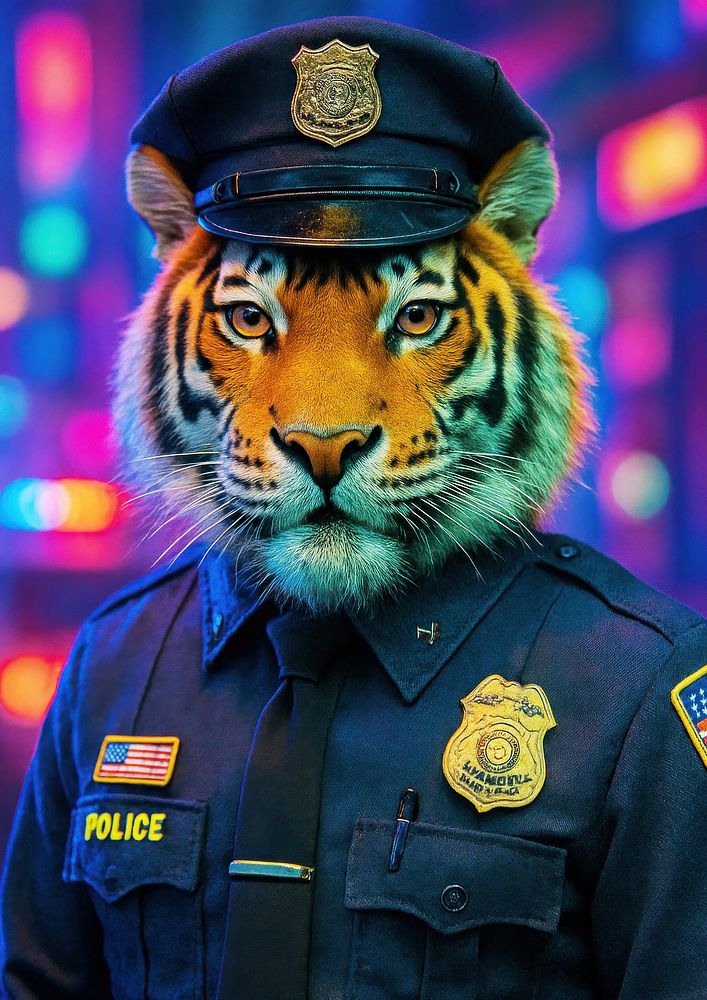 Tiger police officer portrait surreal | Free Photo - rawpixel