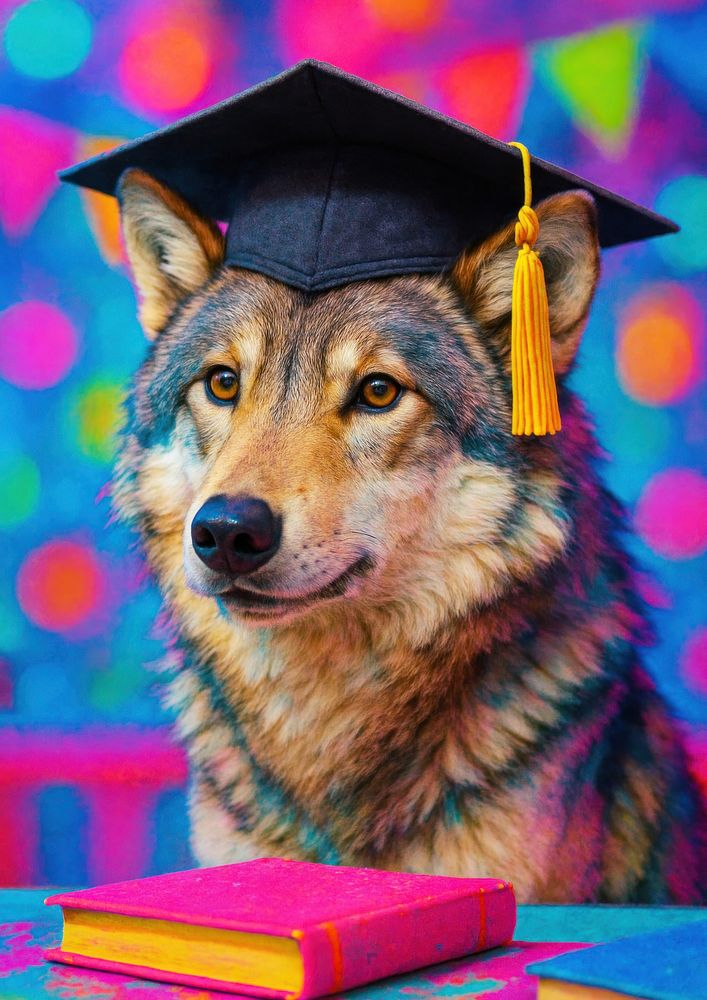Wolf graduates in vibrant colors | Free Photo - rawpixel