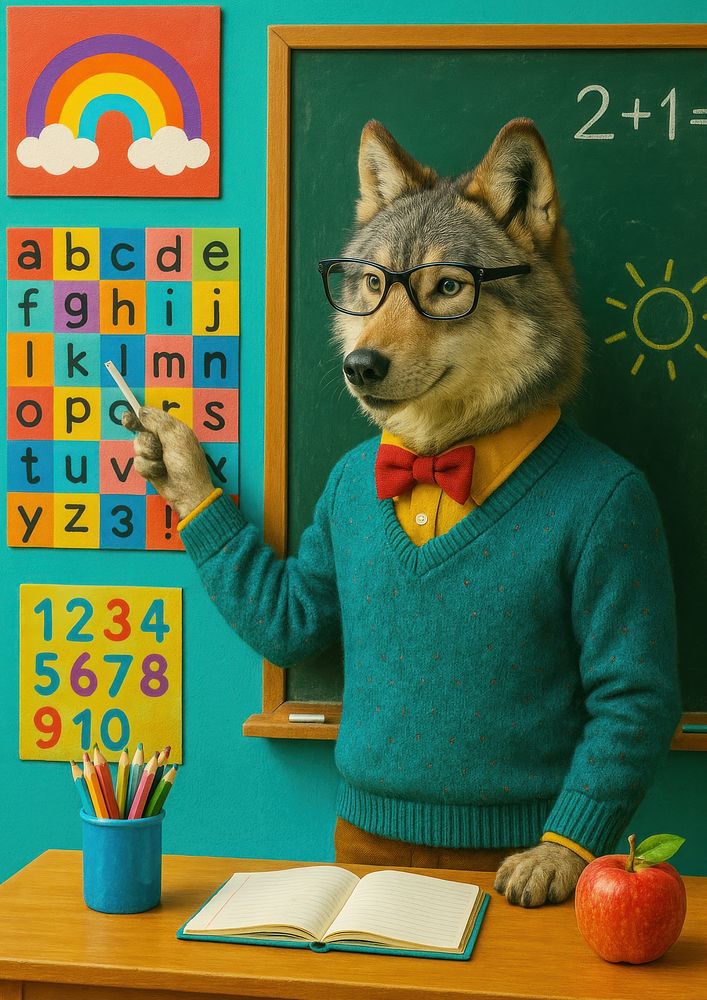 Wolf teacher classroom scene | Free Photo - rawpixel