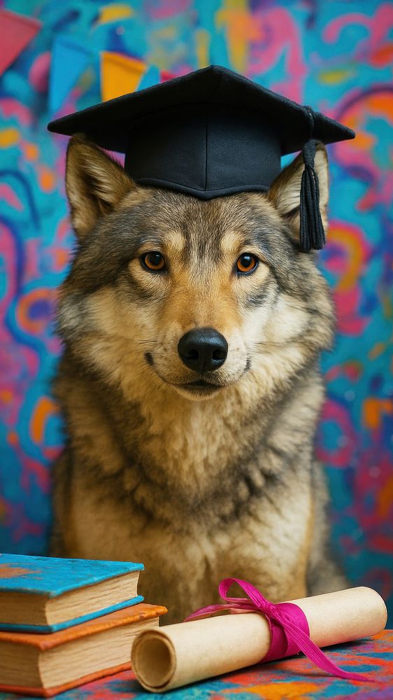 Wolf graduation cap books diploma | Free Photo - rawpixel