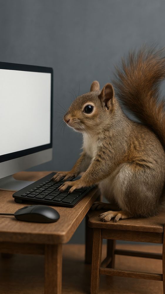 Squirrel typing on computer desk | Free Photo - rawpixel