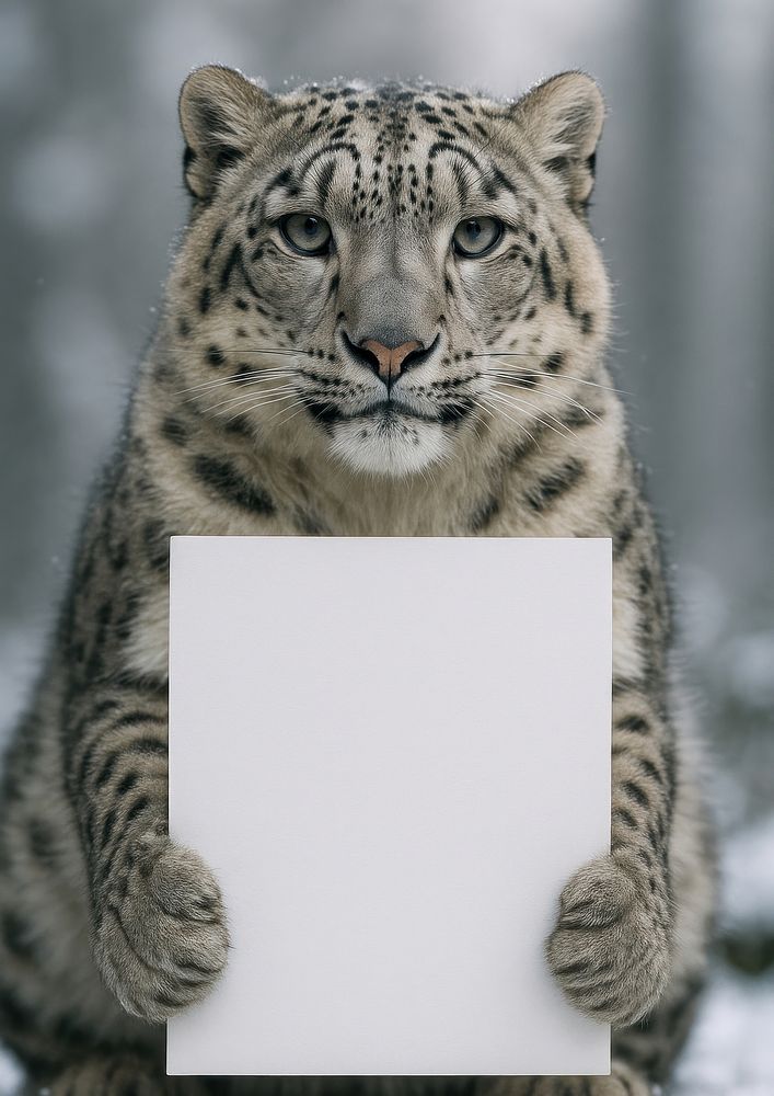 Snow leopard holding blank sign | Free Photo - rawpixel