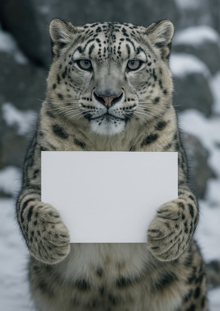 Snow leopard holding blank sign | Free Photo - rawpixel