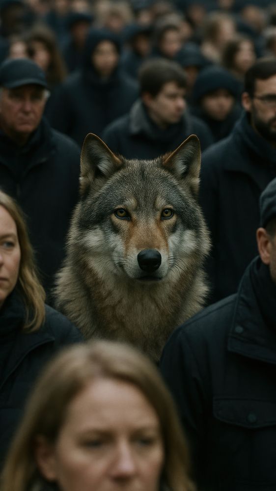 Wolf amidst urban crowd scene | Free Photo - rawpixel