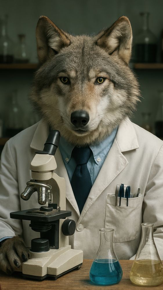 Wolf scientist with microscope | Free Photo - rawpixel