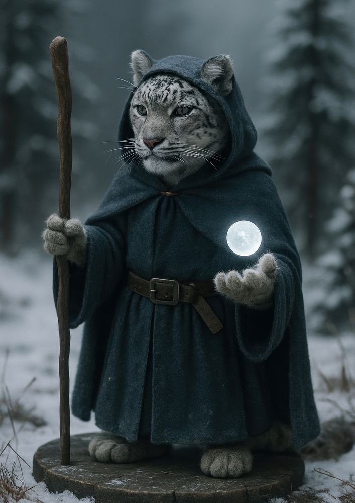 Mystical snow leopard wizard scene | Free Photo - rawpixel