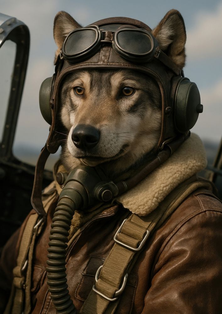 Wolf pilot wearing vintage gear | Free Photo - rawpixel