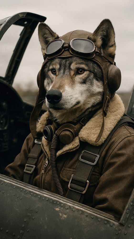 Wolf pilot in vintage cockpit | Free Photo - rawpixel
